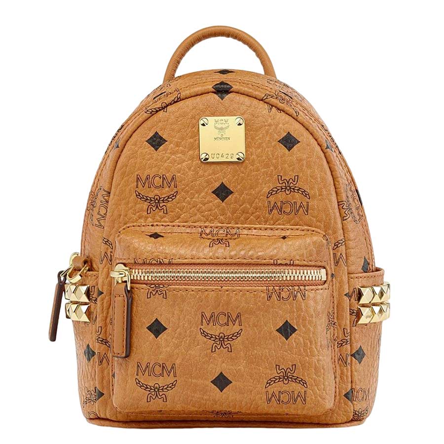 Balo MCM Visetos Stark Bebe Boo Side Studded Backpack X-Mini Cognac Màu Nâu