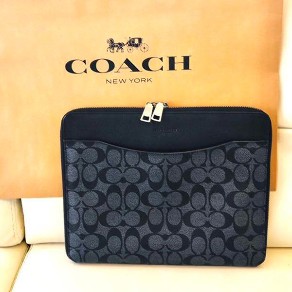 Túi Cầm Tay Nam Coach Tablet Case Signature Leather Coated Canvas Black ...