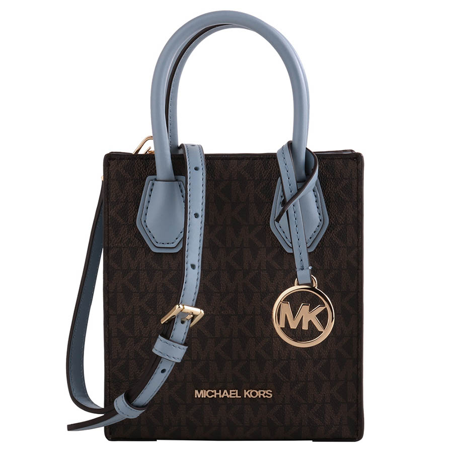 Túi Xách Michael Kors MK Mercer Pale Blue Logo 35T1GM9C0l Màu Nâu Viền Xanh
